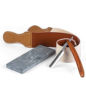 Grandslam Straight Razor Shave Ready Handmade Sharpened, 420 Steel Straight Razor Blade, 2 Layers Long Leather Canvas Strop, Sharpening Stone,2 Side Grit 3000 Waterstone Knife Sharpener