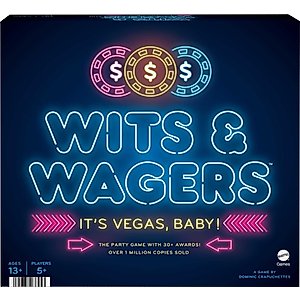 Mattel Games Wits & Wagers Board Game Vegas Edition, Party Game with Dry Erase Boards, Markers & Poker Chips for 5+ Players