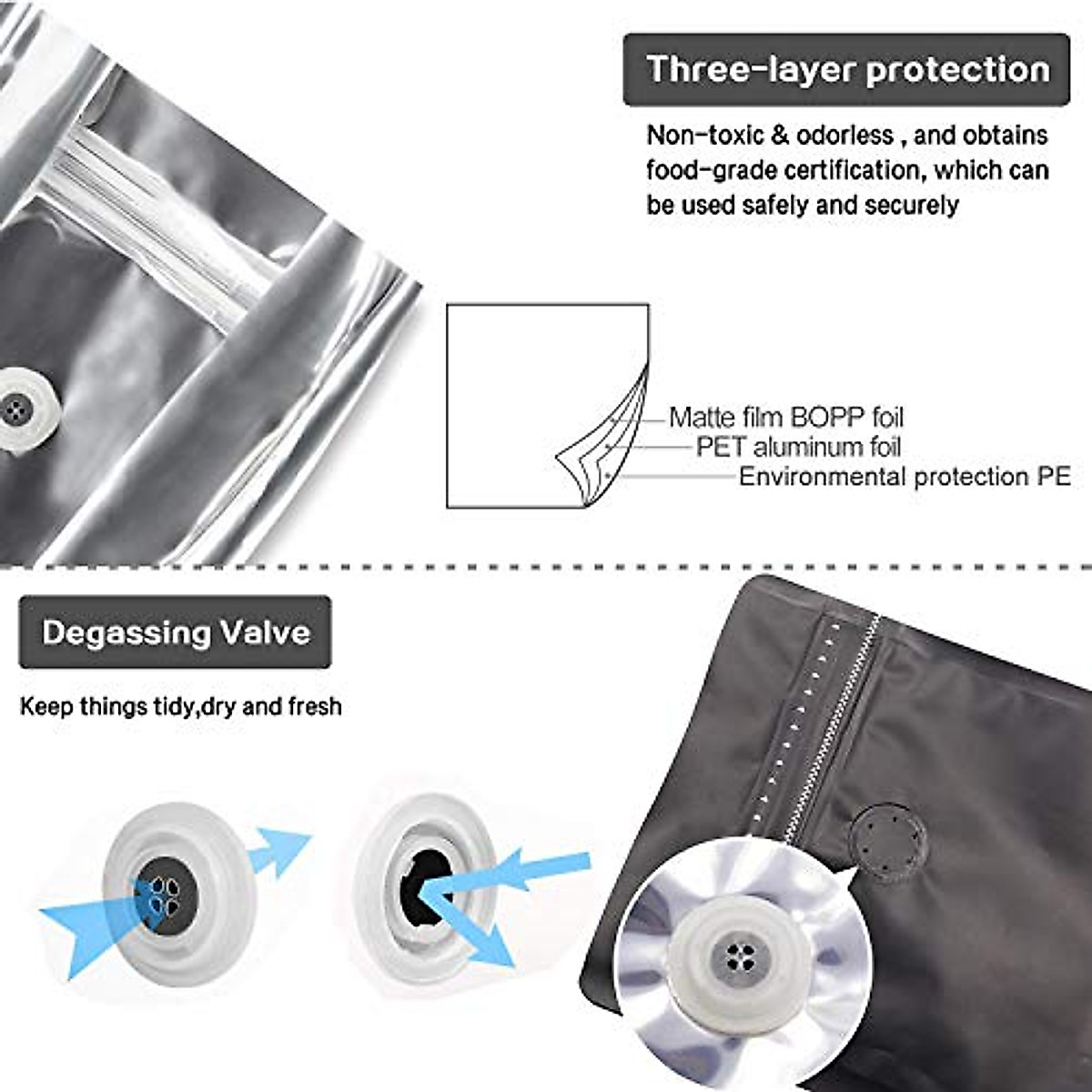 Idealux Black Coffee Bags with Valve, Aluminum Foil High Barrier bags, 0.5 lb Square Bottom Stand Up Pouches, Zip Lock Stand Up coffee Bags, Reusable Food Storage Bags 50pcs 8 OZ