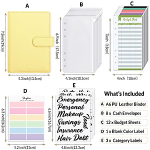 SKYDUE Budget Binder with 8pcs Zipper Envelopes, Money Organizer for Cash with 12pcs Expense Budget Sheets & 24 Blak Sticky Labels, Budget Book with Cash Envelopes, Yellow, A6 (1008HYJ-HZ_A6Yellow)