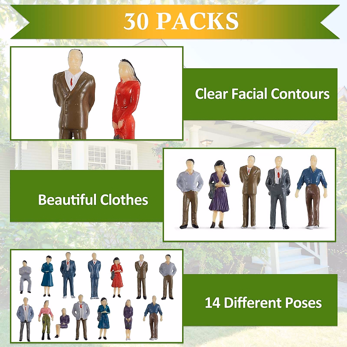 Juexica 30 Pcs Mini People Figurines 1: 50 Scale Model Trains Architectural Painted People Figures Tiny People Plastic Miniature Figurines Sitting Standing People for Miniature Scenes (Vintage Style)