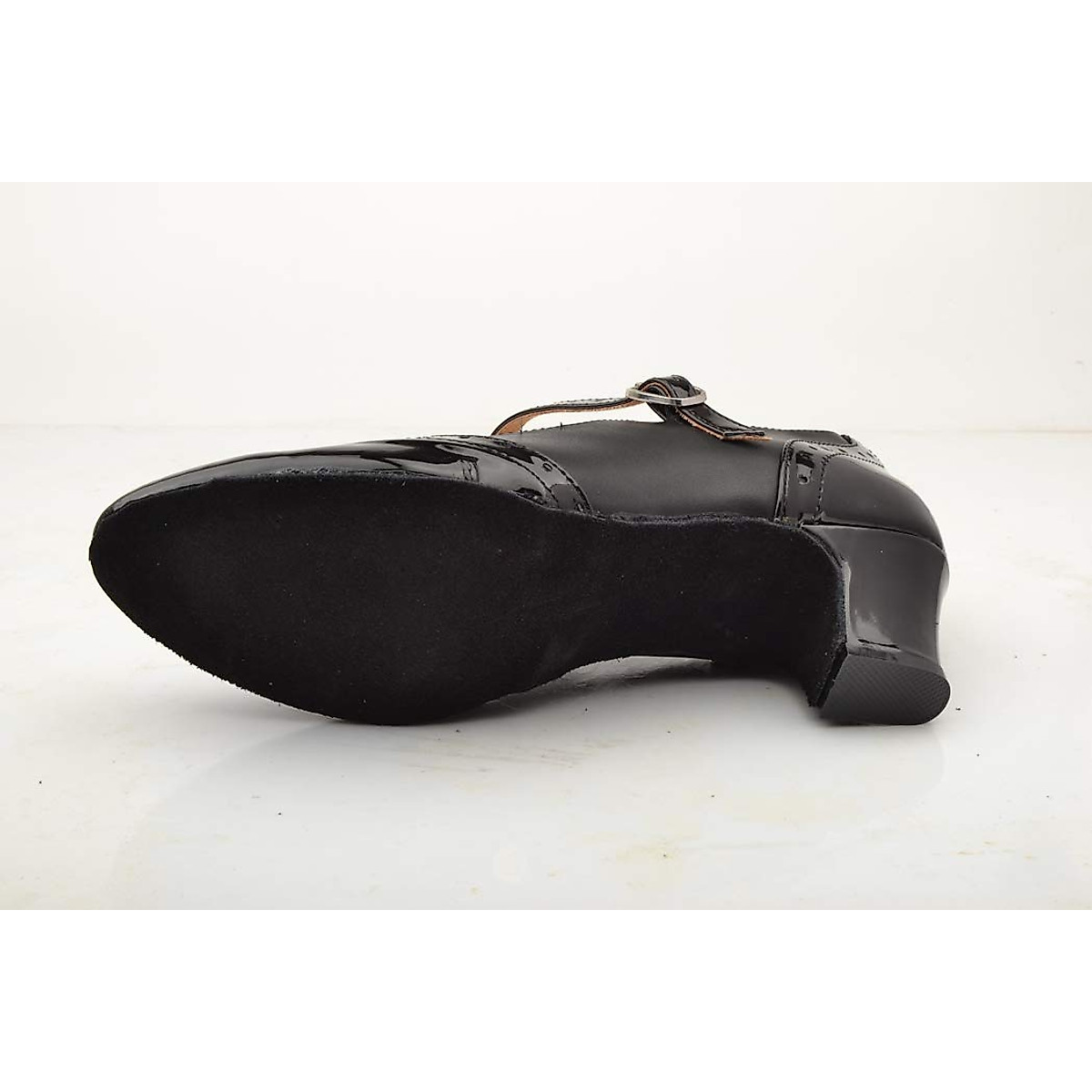 TDA Women's Comfort Low Heels Black PU Leather Mary Janes Latin Modern Dance Shoes 8 US