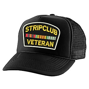 ALLNTRENDS Stripclub Veteran Trucker Hat Funny Cap Adult Baseball Adjustable Embroidered Snapback (Black)
