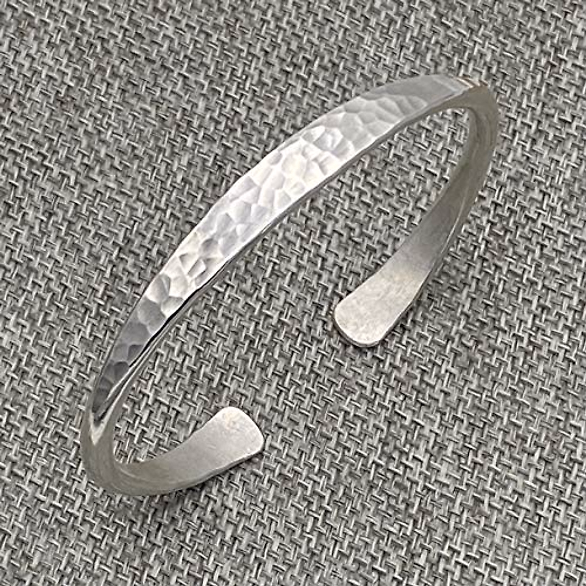 Hammered Sterling Silver Handmade Cuff Bracelet, Minimalist Simple Shiny Silver 1/4 inch Wide, 6 1/2 long, Thick and Solid, Gift for Her