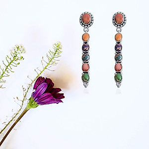 Santa Fe Style Genuine Turquoise 925 Sterling Silver Multi Drop Earrings for Women Southwest Jewelry Birthday Gifts for Women