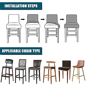 Shukii Waterproof Bar Stool Chair Covers Stretch PU Leather Barstools Chair Seat Cover with Backs Universal Chair Slipcovers Protector Chair Cover for Pub Kitchen (Black, 4pcs)