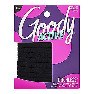 Goody Ouchless Seamless Hair Elastics - 8 Ct, Black, Damage-Free Gentle Hold Hair Ties, No Snag or Pull, For All Occasions, Chic Hair Accessories for Women & Men, All Hair Types