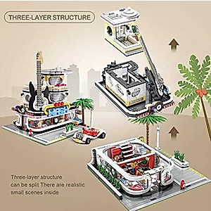 General Jim's Street View Creator Modular Building Blocks Toy Set - City Block Center - Music Store & Car Wash Toy Bricks - for Teens and Adults