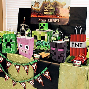 16PCs Miners Party Gift Bags Candy Treat Birthday Video Game Party Boys Favor Bag Pixel Theme Goodie Decoration
