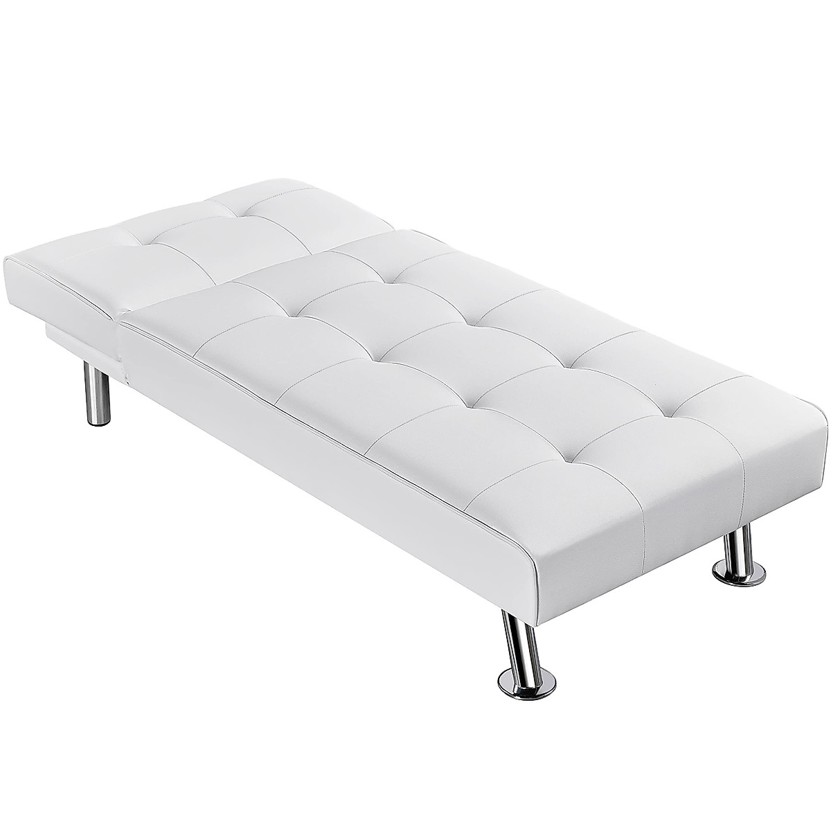 Yaheetech Sectional Living Room Couch Sofa Bed Faux Leather Sofa Couch Bed Modern Convertible Folding Recliner with Chrome Metal Legs for Living Room in White