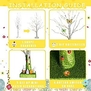 EAMBRITE Tabletop Tree Spring Decor, Easter Tree with Timer Battery Powered, White Birch Tree Rustic Farmhouse Centerpiece Table Artificial Twig Tree Decorations for Home Party Indoor (2 FT/24 LED)