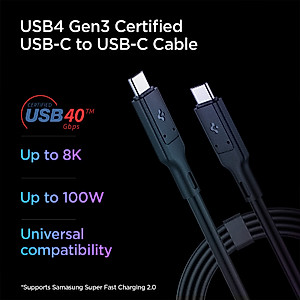 Spigen [USB-IF Certified USB 4 Cable 2.6ft for Thunderbolt 4 3 Cable,100W Charging 40Gbps Data Transfer 8K Video Type C for MacBook iPad M2 M1 Pro Air Galaxy S23 S22 Ultra Plus Mac Mini External SSD