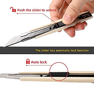 NEWISHTOOL 3 Pcs Retractable Paper Cutting Knife + 30 Pcs Snap Off 9mm Replacement Blades + 1 Pc Blade Breaker Disposal Container Box Tool