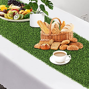 Kesfey 12 x 36 Inch Artificial Grass Table Runners Washable Green Synthetic Home Decor Faux Table Runner Trimmable Green Artificial Tabletop Supplies for Golf Themed Party Dining Decor Baby Shower