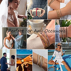 5 PCS Gold Bracelets for Women Teen Girls, 14K Real Gold Plated Adjustable Cubic Zirconia Dainty Tennis Anklet Bracelets Pack, Classic Bracelets Aesthetic Jewelry for Gift