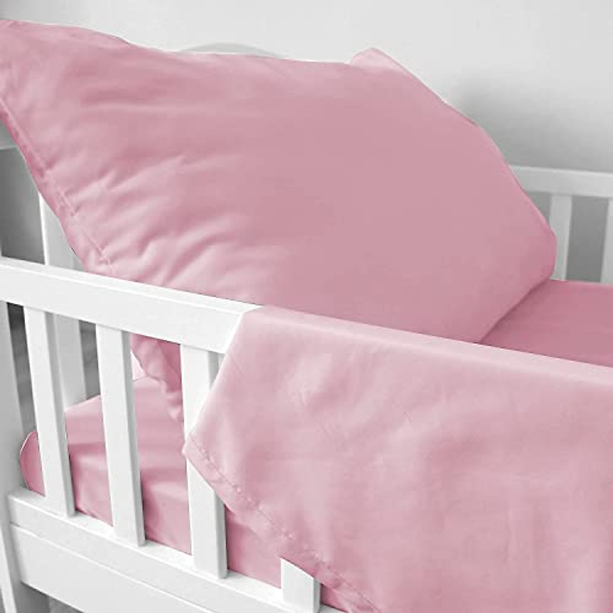 Biloban 3-Piece Toddler Sheet Set for Girl, Toddler Bedding Set Microfiber Includes Crib Mattress Sheet, Flat Sheet and Envelope Pillowcase, Silky Soft, Breathable and Lightweight, Pink