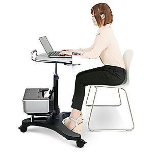 Aidata Ergonomic Sit-Stand Mobile Laptop Cart Work Station with Printer Shelf. with Built in Cup Holder and Mouse Pad. Black (Model: LPD009P)