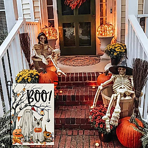 CROWNED BEAUTY Halloween Boo Garden Flag Ghost Dog 12x18 Inch Double Sided for Outside Small Burlap Welcome Holiday Ghost Yard Flag