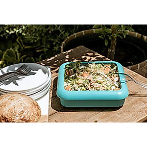 Fancy Panz 8x8, Dress Up & Protect Your Foil Pan! Foil Pan & Serving Spoon Included. Hot or Cold Food. Two ways to serve from, Stackable & helps maintain food temp. Made In USA, (Aqua)