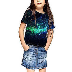 Ainuno Galaxy Shirts for Kids Big Girls Boys Graphic Tees Short Sleeve Cool Cute Top Outfits Size 10-12,Galaxy 9-10 Years Old.