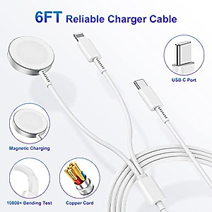 Upgraded USB C Charger for Apple Watch, 2 in 1 iPhone and iWatch Magnetic Fast Charging Cable 6FT with USB-C Wall Charger, Compatible with Apple Watch Series 8/7/6/SE/5/4, iPhone 14/13/12/11