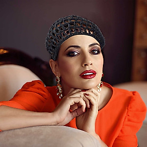 Uyeesi 2 Pcs Mesh Crochet Hair Net Cap Rayon Hair Net Snood Hat Crochet Knit Hair Cap Hairnet Hats Mesh Hair Cover Sleep Cap for Women Sleeping Long Hair Short Hair Curly Hair Black, Blue