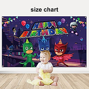 Bnuwue Cartoon Mask Superhero Party Backdrop 5x3ft Super City Hero High Way Happy Birthday Banner Mask Party Supplies Boys Photography Backdrop for Baby Shower, Photo Booth Props Blue