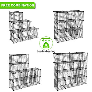 TUMUCUTE Wire Storage Cubes, Metal Storage Shelves Bookshelf, Stackable Modular Closet Organizer for Bedroom Living Room, Office, Black (12 Cubes, Iron)