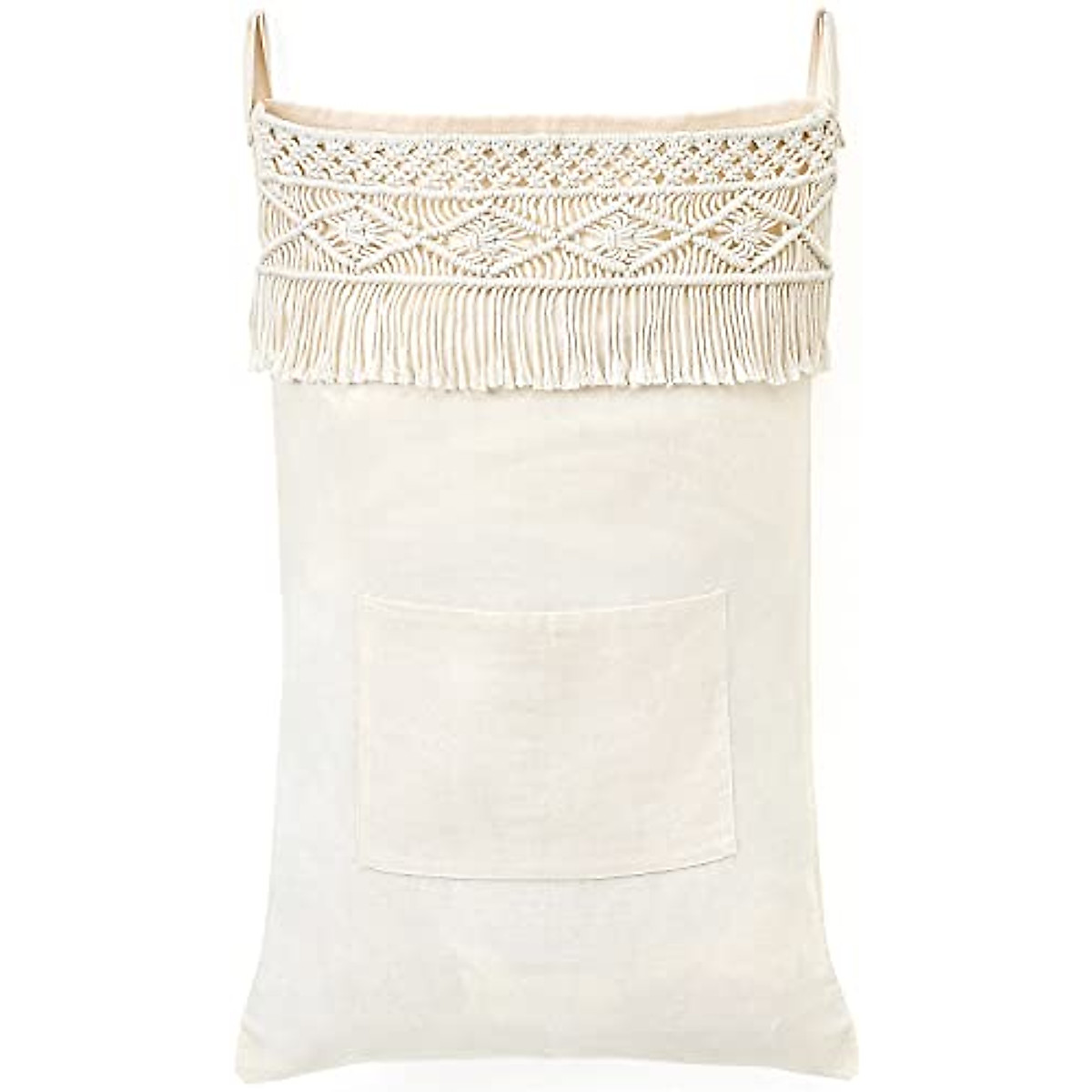 Mkono Macrame Hanging Laundry Hamper Bag Over The Door Organizer Laundry Bag Boho Decor Hanging Clothes Hamper for College Dorm Room Bathroom Home Travel Space Saving