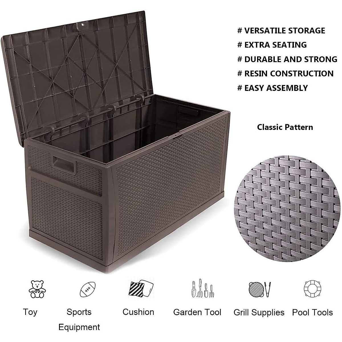 YIGUO Deck Box Outdoor Resin Patio Storage Container 120 Gallon,Easy Placement Large Storage Box Garden Backyard Patio Furniture,Brown