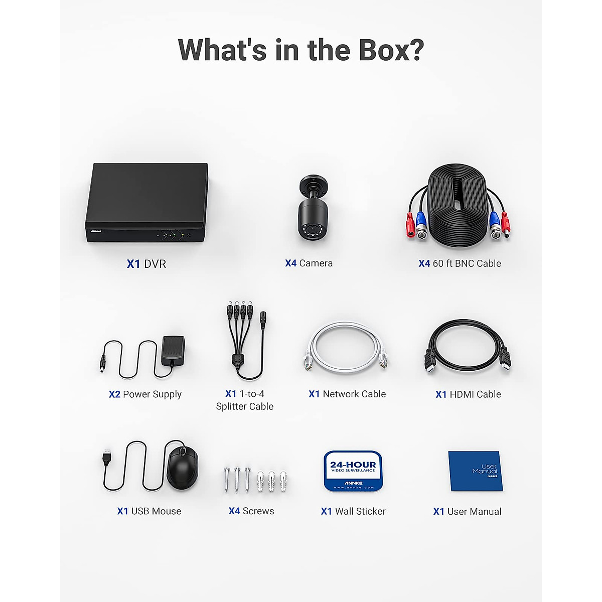 ANNKE 8CH Wired Outdoor Security Camera System with AI Human/Vehicle Detection, 5MP Lite H.265+ CCTV DVR Recorder and 4 x 1080P Surveillance Cameras, Email Alert with Snapshots, No Hard Drive