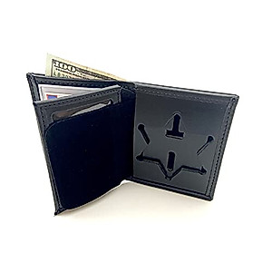 Perfect Fit Shield Wallets Los Angeles Sheriff 6 Point Style Badge Bi-Fold Hidden Badge Wallet (Cutout PF622), BLACK