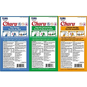 INABA Churu Lickable Creamy Purée Cat Treats 3 Flavor Variety Pack of 12 Tubes