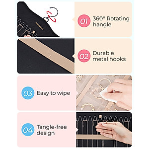 BAGSMART Hanging Jewelry Organizer Storage with Hanger Metal Hooks Double-Sided Jewelry Holder for Earrings, Necklaces, Rings on Closet, Wall, Door, 1 piece Large Black