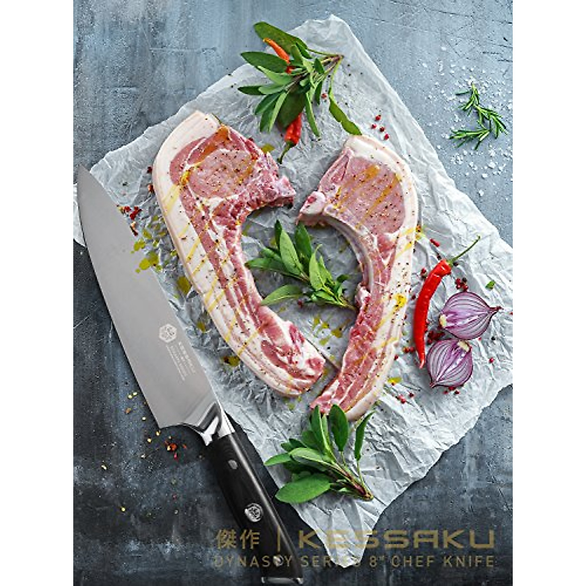 KESSAKU Chef Knife - 8 inch - Dynasty Series - Razor Sharp Kitchen Knife - Forged ThyssenKrupp German High Carbon Stainless Steel - G10 Garolite Handle with Blade Guard