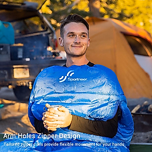 Sleeping Bag, Sportneer Wearable XL Sleeping Bags for Adults with Arm Zipper Holes Sleeping Bags Winter Cold Weather Kids Sleeping Bag for Camping Hiking Backpacking Outdoor Travel (Blue)