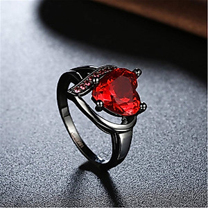 XIALV Women's Simulation Ruby Heart-Shaped Black Gold Promise Jewellery Band Red Cubic Zirconia Wedding Ring Size 6-10 (US size 10)