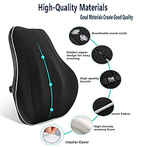 Lumbar Support Pillow,100% Memory Foam ,Breathable 3D Mesh Cover and Adjustable Strap,Orthopedic Backrest and Ergonomic Design for Back Pain Relief,Back Support for Office Chair and Car Seat
