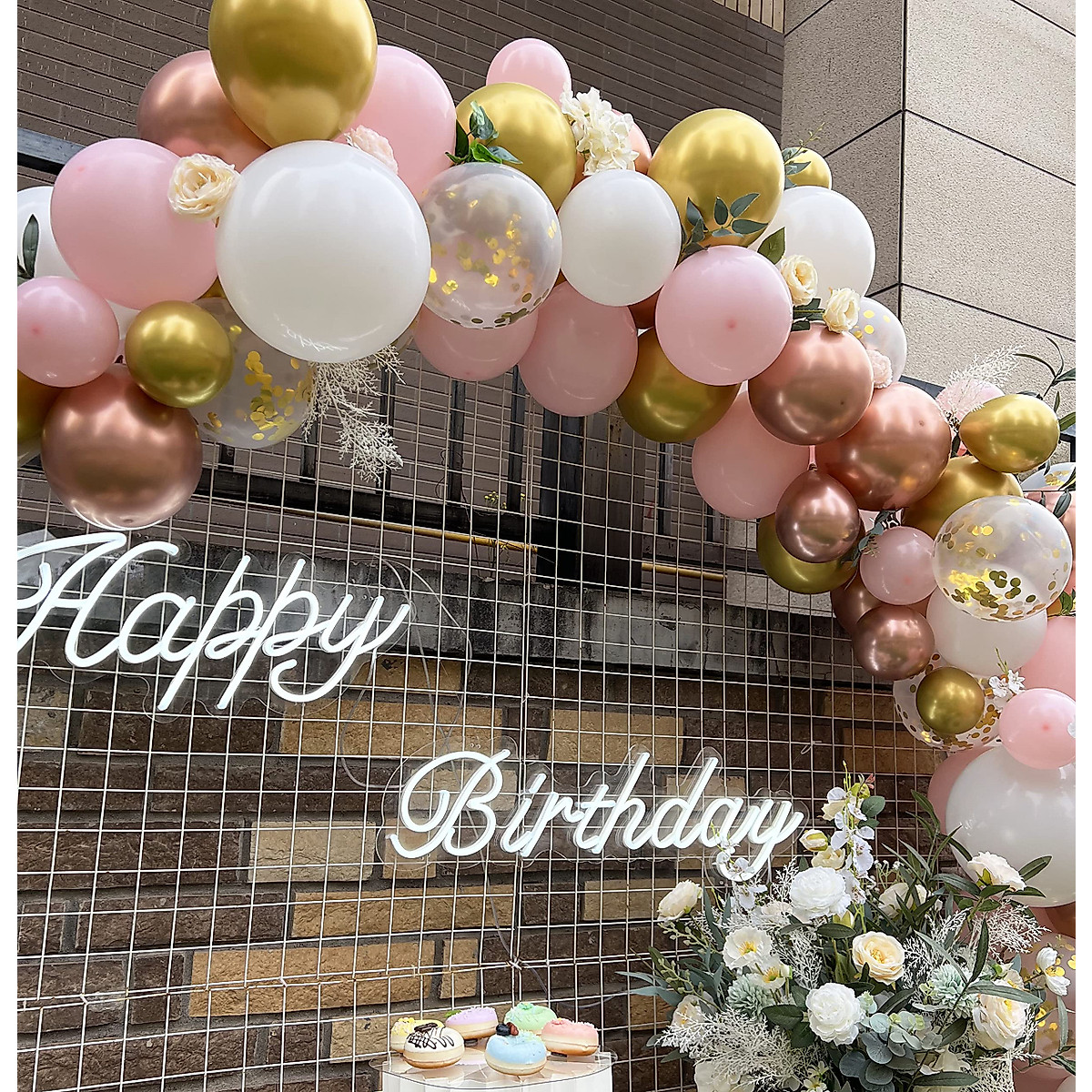 Beaumode Diy Rose Gold Pink White Balloon Garland Arch 160PCS with Confetti Balloons Baby Shower Wedding Princess Birthday Anniversary Engagement Bridal Shower Party Decoration (Rose Gold Pink White)