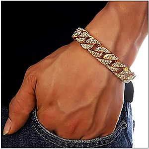 Charles Raymond Bling-ed Out Silver Round Luxury Mens Watch w/Bling-ed Out Cuban Bracelet - L0504B - Cuban (Gold)