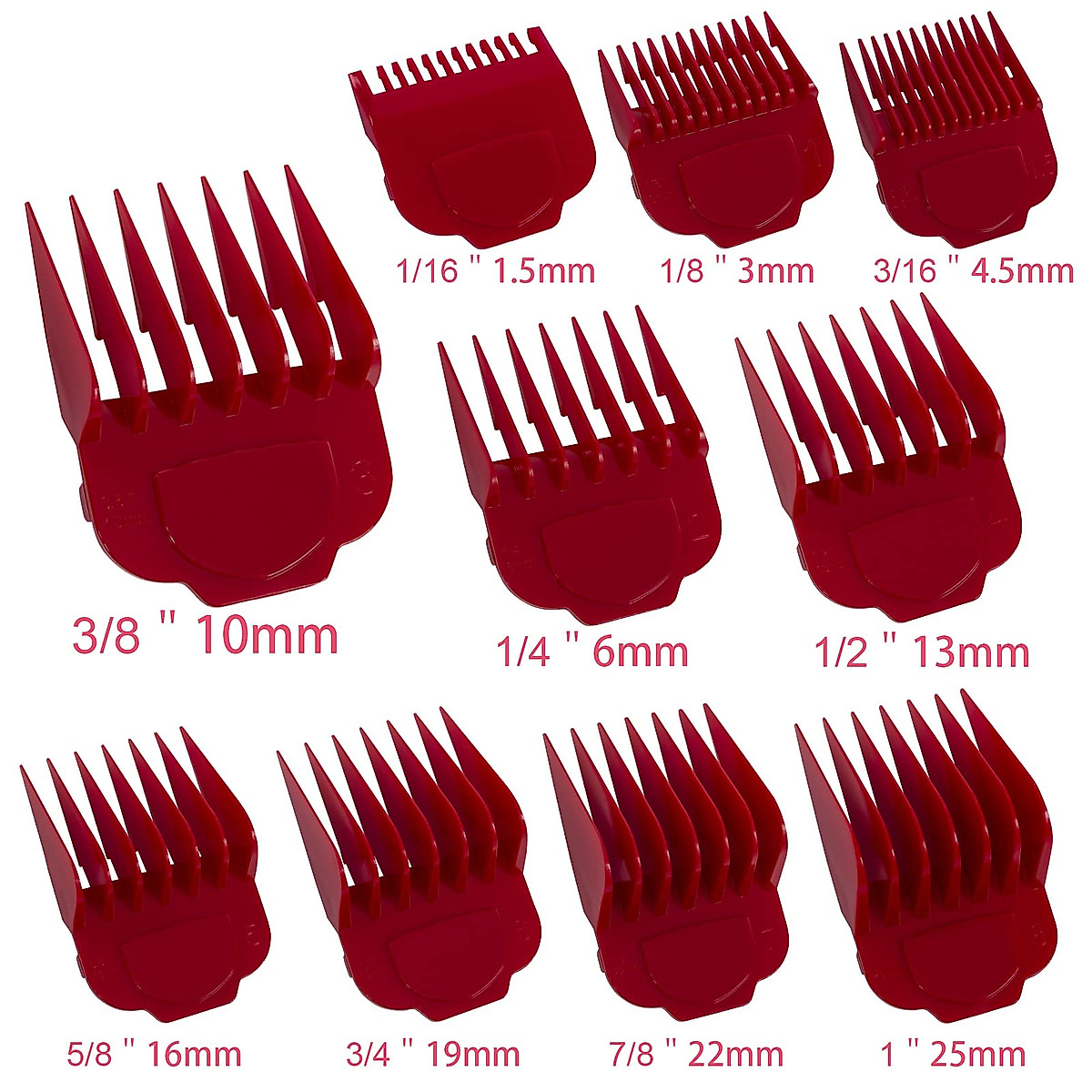 Clipper Guards Magnetic Combs Set for Andis Master Clippers Trimmer Cordless Clipper- 10 Cutting Lengths from 1/16” to 1” Designed for MBA, MC-2, ML, PM-1 And PM-4, Red (10 Pack)