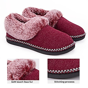 EverFoams Women's Luxury Wool Memory Foam Slippers with Fluffy Faux Fur Collar and Indoor Outdoor Sole (Burgundy, Size 7 M US)