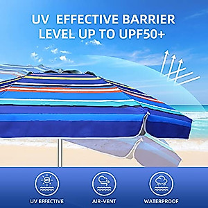 AMMSUN 7ft Heavy Duty High Wind Beach Umbrella with Sand Anchor & Tilt Sun Shelter UV 50+ Protection Outdoor Sunshade Umbrellas Carry Bag for Patio Garden Pool Backyard Multicolor Stripe