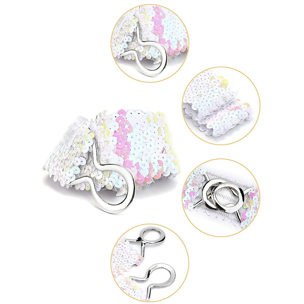 uxcell Lady Sequins Decor Metal Interlooking Buckles Elastic Waist Belt Fit Waist Girth:19.68"/50cm to 29.52"/75cm Black & Multicolor