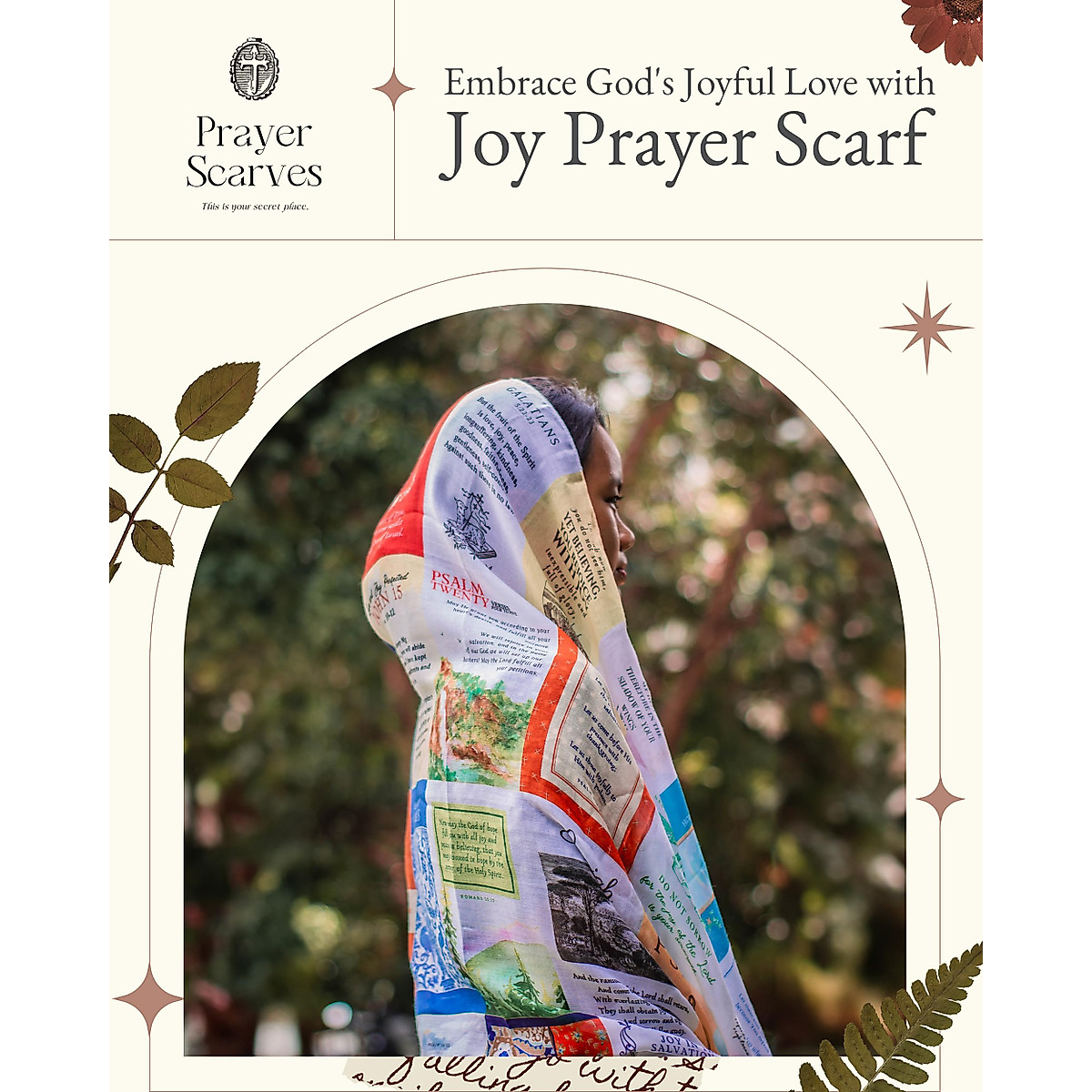 Joy Prayer Scarf - Large, Lightweight Prayerfully Made Bible Verse Shawl, 35x70", Colorful Uplifting, Meaningful Faith Gift (Scarf Only)