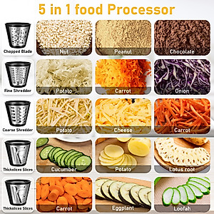 Electric Cheese Grater, 5 in 1 Professional Cheese Grater Electric Vegetable Slicer, Rotary Electric Slicer/Shredder Spiralizer for Veggies, Grated Carrots, Salad, Broccoli Slaw, Cheeses, Fruits, 150W