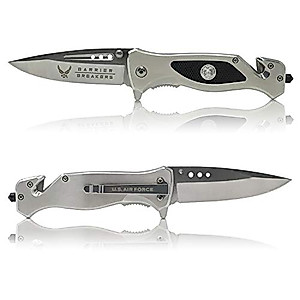 Military Gift Shop Air Force Folding Elite Tactical Knife - Air Force Rescue Knife (SILVER)