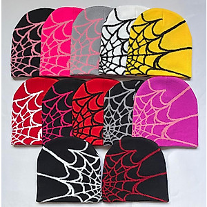 CORIRESHA Women Men y2k Beanie Spider Web Knit Hats Warm Soft Goth Winter Caps White Blue