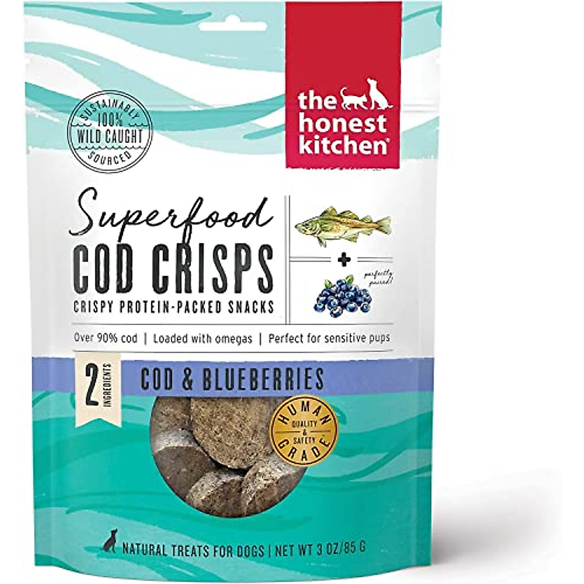 Aurora Pet Bundle Pack (3) The Honest Kitchen Superfood Cod Crisps Cod & Blueberry Dog Treats with AuroraPet Wipes