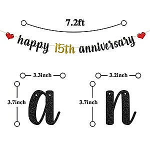 Maicaiffe Happy 15th Anniversary Banner - for 15th Wedding Anniversary / 15th Anniversary Party / 15th Birthday Party Decorations (15th)